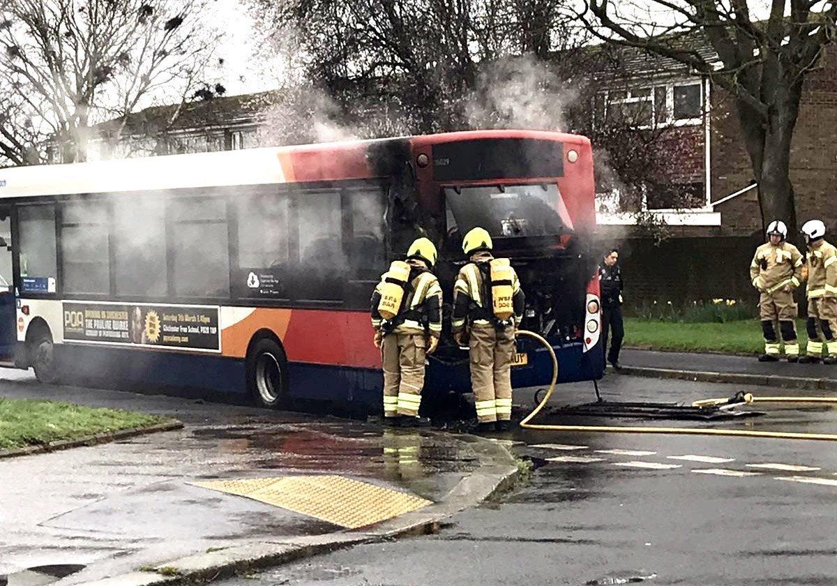 Worthing bus fire: Pictures show fire fighters bringing blaze under control